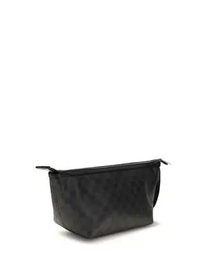 Gucci Small Essence Classic Pouch In Gg Fabric With Leather Trim