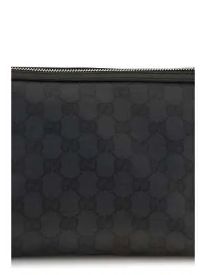 Gucci Small Essence Classic Pouch In Gg Fabric With Leather Trim