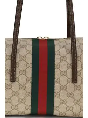 Gucci Medium Boston Melrose Shoulder Bag In Gg Fabric With Web Stripe - Cream