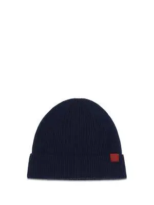Kiton Wool Ribbed Beanie Hat - Blue