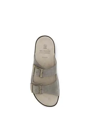Brunello Cucinelli Suede Double Strap Sandals - Gray