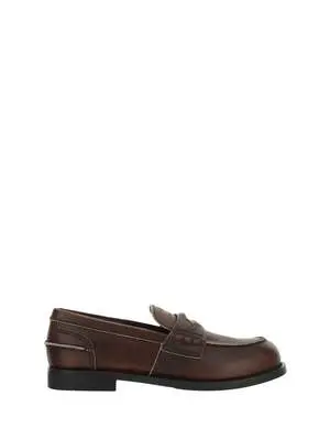 Miu Miu Leather Loafers With Raised Logo Detail - Brown