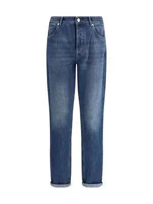 Brunello Cucinelli Cuffed Straight Leg Jeans - Blue