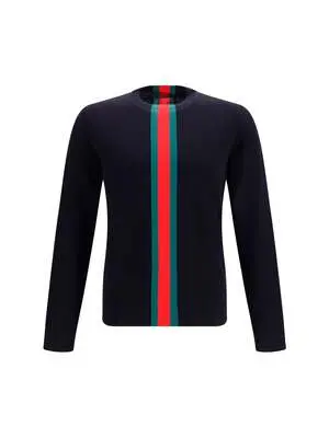 Gucci Knitted Cotton Sweater With Web Intarsia - Blue