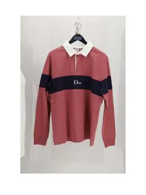Dior Polo Jersey Rosa Con Stripe Blu - Multicolor