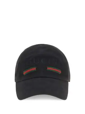 Gucci Cotton Baseball Cap With Web And Gg Embroidery - Black