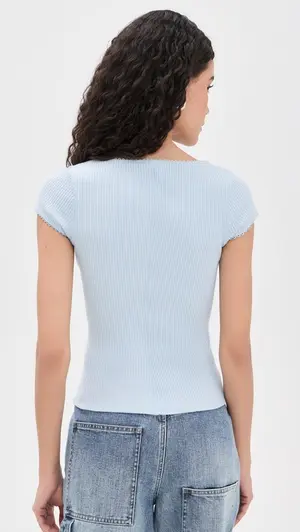 Free People Ribbed Scalloped Trim Cardigan