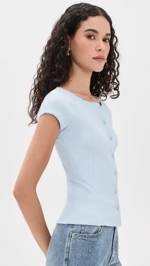Free People Ribbed Scalloped Trim Cardigan
