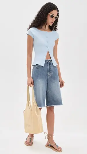 Free People Ribbed Scalloped Trim Cardigan