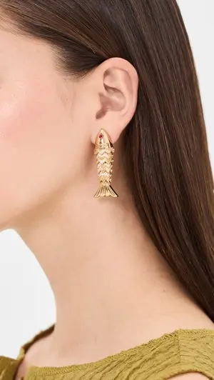 Madewell Gold Plated Fish Statement Stud Earrings