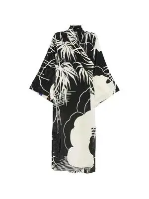 PSOPHIA Leaf-print Wrap Kimono - Black