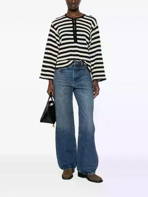 FRAME Striped Pointelle-knit Sweater - Blue