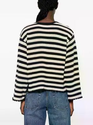 FRAME Striped Pointelle-knit Sweater