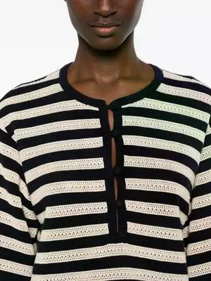 FRAME Striped Pointelle-knit Sweater