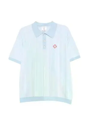 Casablanca Monogram-jacquard Striped Polo Shirt - Blue