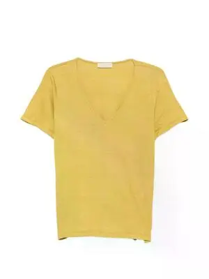 Momoni V-neck Short-sleeved Linen T-shirt - Yellow