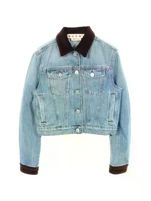 Marni 2010s Floral Appliqué Contrast Collar Denim Jacket - Blue