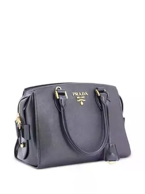 Prada Convertible Zip Around City Calfskin And Saffiano Leather Small Satchel - Black