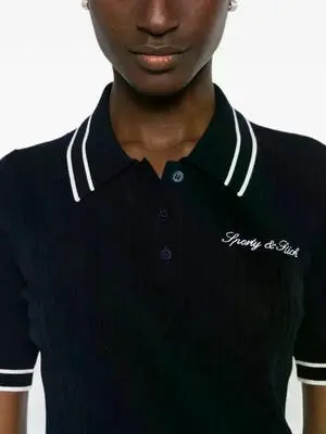 Sporty & Rich Cable-knit Logo Polo Shirt - Blue