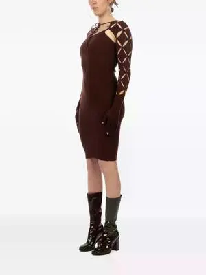 ISA BOULDER Argyle-sleeve Cut-out Mini Dress