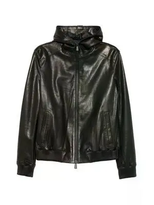 SERGIO MORETTI FIRENZE Hooded Leather Jacket - Black