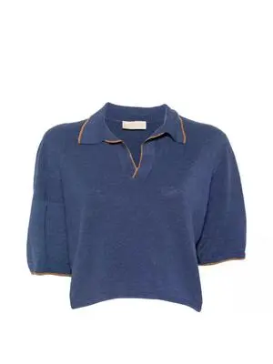 Momoni Contrast Trim Polo-collar Linen T-shirt - Blue