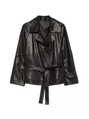 ADRIANNA FERETTI Belted Leather Jacket - Black