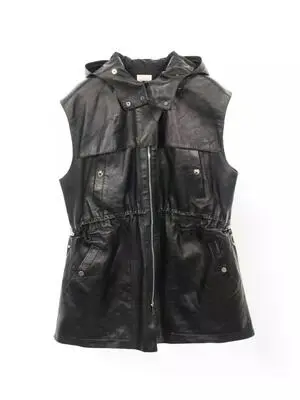 Hermès Hooded Leather Gilet Coat - Black