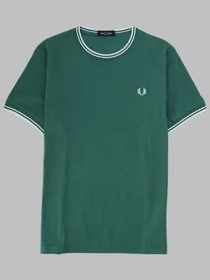 Fred Perry T Shirt Con Doppia Riga - Green