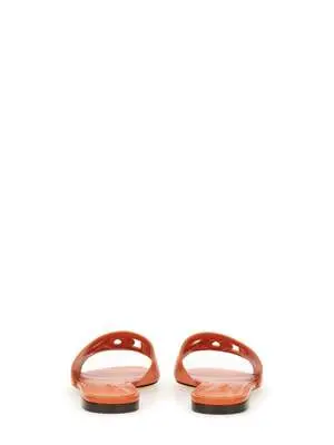 Dolce & Gabbana Leather Logo Slide Sandals - Orange