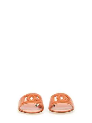 Dolce & Gabbana Leather Logo Slide Sandals - Orange