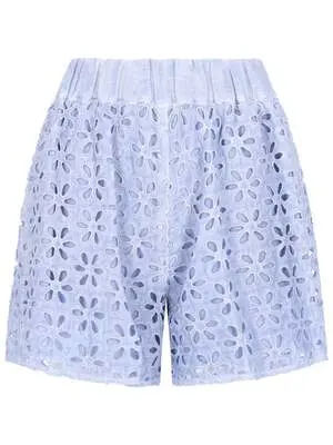 120% Lino Shorts Con Motivo Traforato - Azure