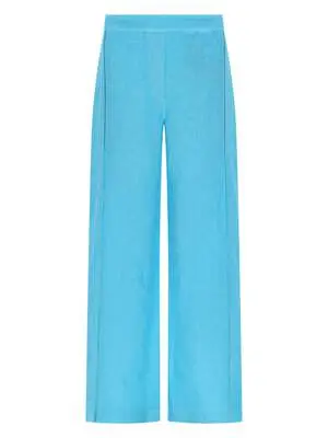 120% Lino Pantalone Ampio In Lino - Azure