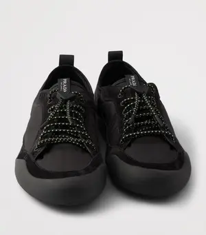 Prada Re-nylon And Suede Speedrock Sneakers - Black