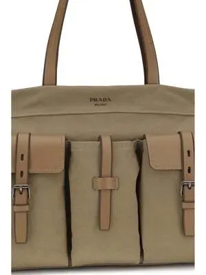 Prada Route Tote Bag In Canvas And Leather