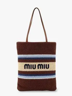 Miu Miu Knitted Shopping Bag With Embroidered Logo - Multicolor