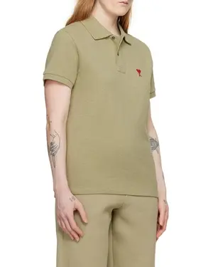 AMI Paris De Coeur Logo Embroidered Short-sleeved Polo Shirt