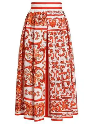 DOLCE & GABBANA Dolce & Gabbana Majolica Print Pleated Poplin Skirt