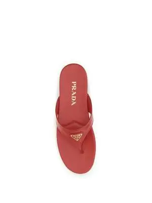 Prada Patent Leather Thong Sandals With Metal Buckle And Logo Detail