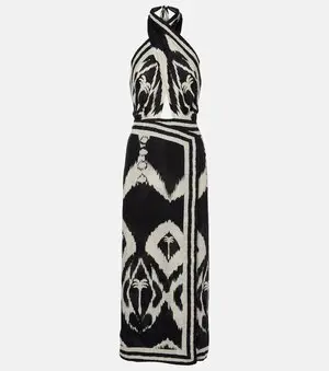 Johanna Ortiz Printed Linen Midi Dress - Black