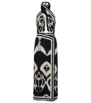 Johanna Ortiz Printed Linen Midi Dress - Black