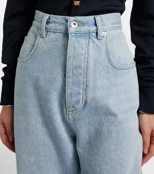 Bottega Veneta Intrecciato Leather-trimmed Wide-leg Jeans - Blue