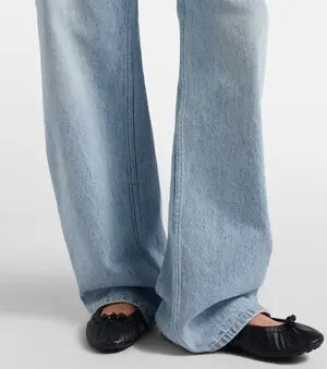 Bottega Veneta Intrecciato Leather-trimmed Wide-leg Jeans - Blue