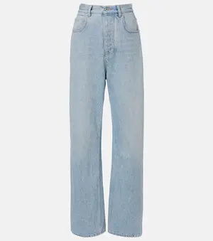 Bottega Veneta Intrecciato Leather-trimmed Wide-leg Jeans - Blue
