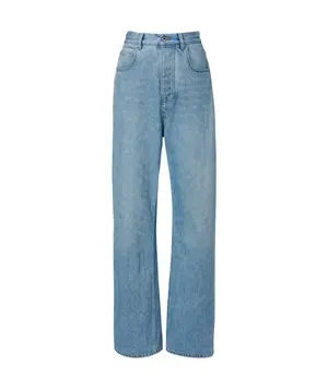 Bottega Veneta Intrecciato Leather-trimmed Wide-leg Jeans - Blue