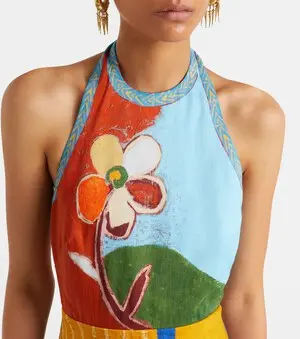 ALEMAIS X Mlak Printed Linen-blend Midi Dress - Multicoloured