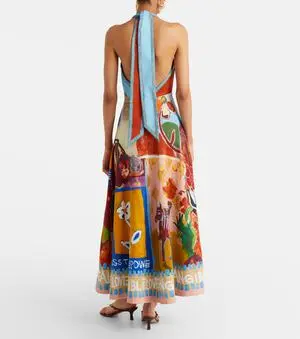 ALEMAIS X Mlak Printed Linen-blend Midi Dress - Multicoloured