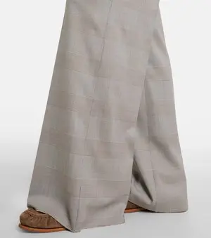 Max Mara Checked Virgin Wool Wide-leg Pants - Grey