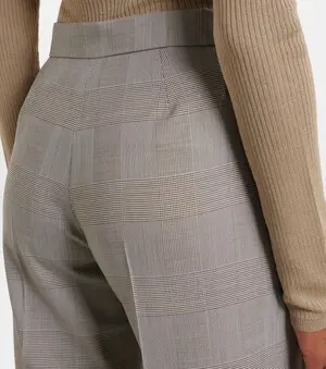 Max Mara Checked Virgin Wool Wide-leg Pants - Grey