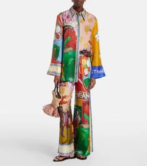 ALEMAIS X Mlak Printed Silk Twill Wide-leg Pants - Multicoloured